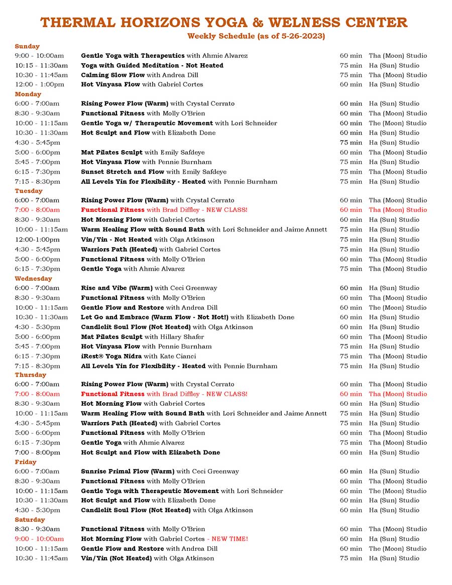 Printable Schedule - Thermal Horizons Yoga Studio and Wellness Center